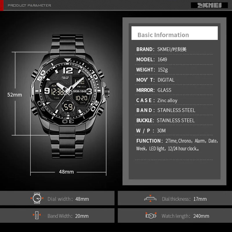 SKMEI 48mm Powerful Military Pilot Watch for Men w/ Rotating Bezel ...
