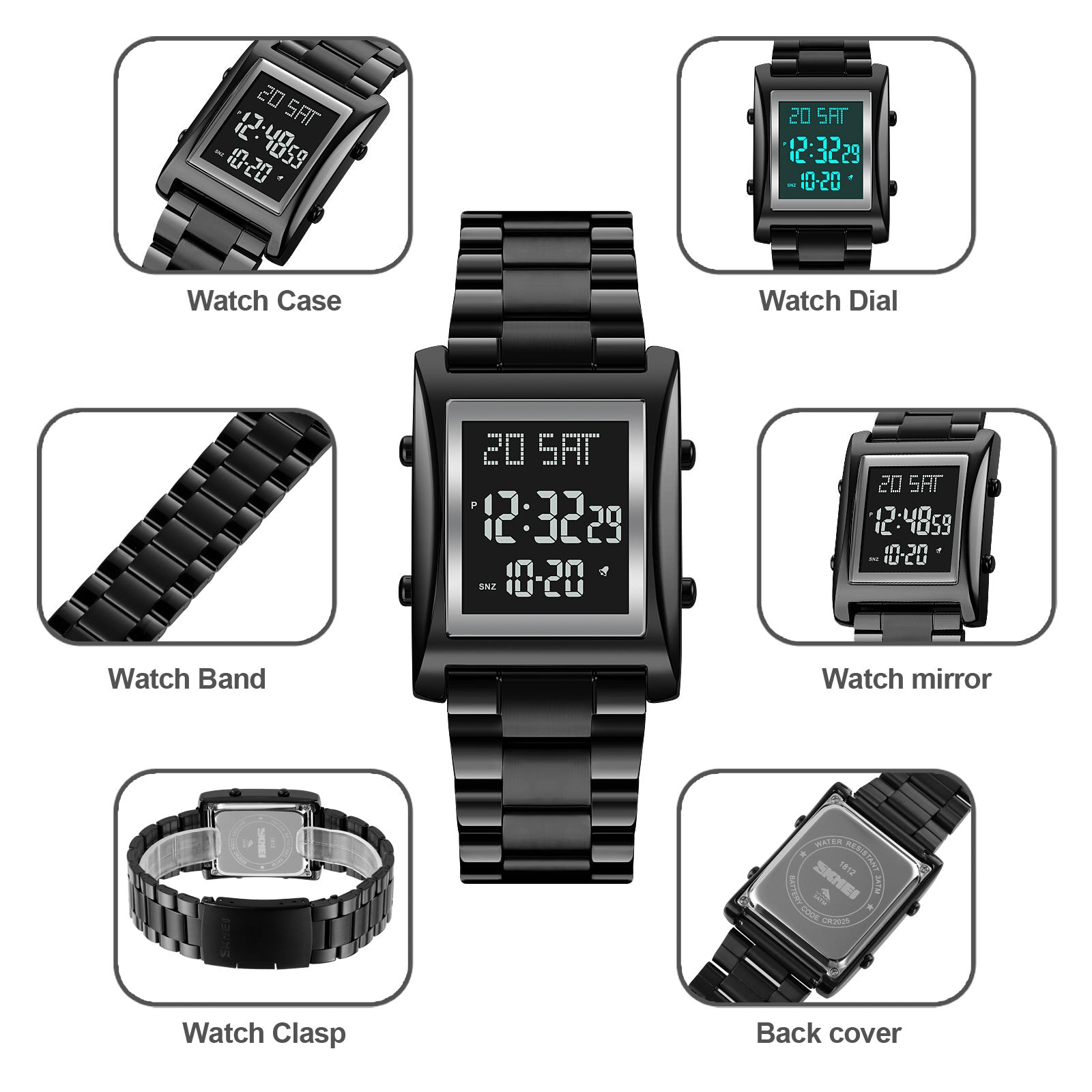 SKMEI 1812 Square Digital Watch for Men w/ 3Bar Waterproof & Luminous ...